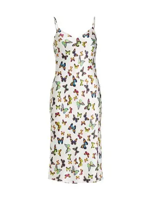 L'Agence Jodie Silk Slip Dress White Multi Flutter
