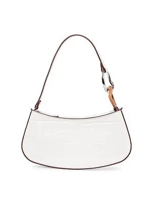 Staud Ollie Croc-Embossed Leather Shoulder Bag - Fresh White Faux Croc
