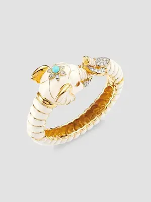KENNETH JAY LANE Goldplated Enamel & Crystal Elephant Hinged Cuff Bracelet - White