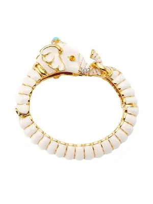 KENNETH JAY LANE Goldplated Enamel & Crystal Elephant Hinged Cuff Bracelet