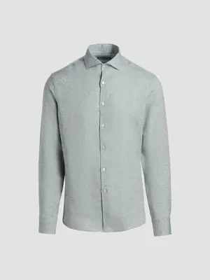 Canali Solid Linen Sport Shirt - Teal