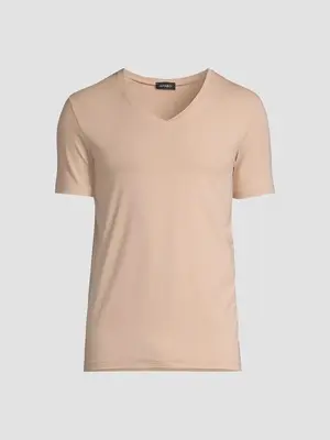 Hanro Cotton Superior Short Sleeve V-neck Tee Neutral