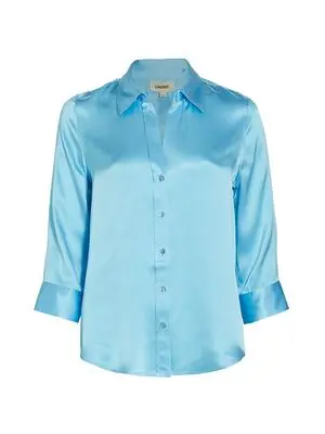 L'Agence Dani Three-quarter Sleeve Silk Shirt Baltic Sea