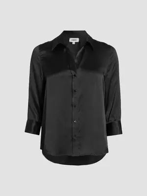 L'Agence Dani Three-quarter Sleeve Silk Shirt Black