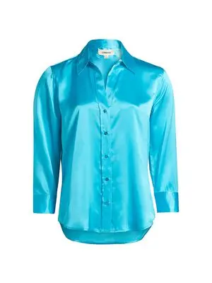 L'Agence Dani Three-quarter Sleeve Silk Shirt Bright Aqua