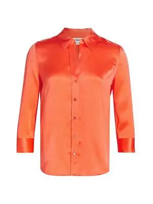 L'Agence Dani Three-quarter Sleeve Silk Shirt Bright Orange