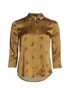 L'Agence Dani Three-quarter Sleeve Silk Shirt Bronze Black Horse