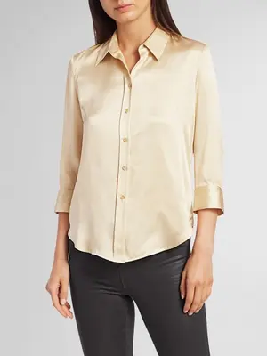 L'Agence Dani Three-quarter Sleeve Silk Shirt - Champagne