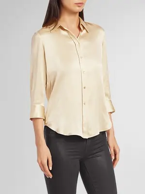 L'Agence Dani Three-quarter Sleeve Silk Shirt - Champagne