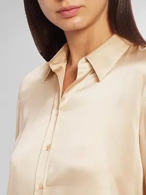L'Agence Dani Three-quarter Sleeve Silk Shirt - Champagne