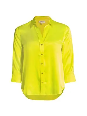 L'Agence Dani Three-quarter Sleeve Silk Shirt Chartreuse