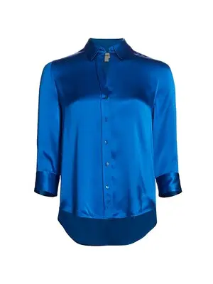 L'Agence Dani Three-quarter Sleeve Silk Shirt Daphne Blue