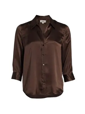 L'Agence Dani Three-quarter Sleeve Silk Shirt Dark Cocoa