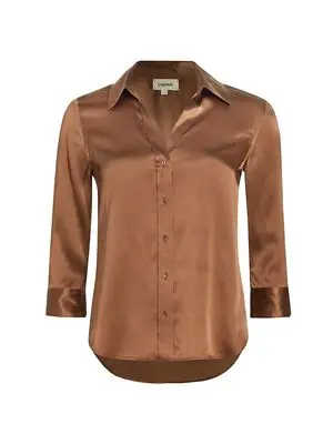 L'Agence Dani Three-quarter Sleeve Silk Shirt Fawn