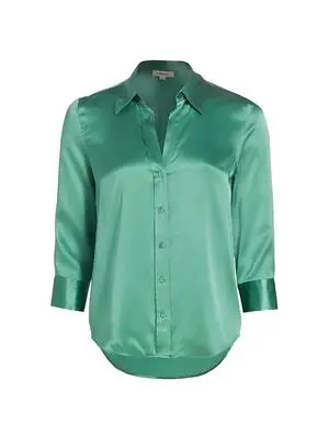 L'Agence Dani Three-quarter Sleeve Silk Shirt Green Jasper