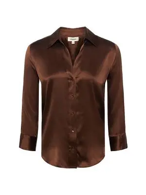 L'Agence Dani Three-quarter Sleeve Silk Shirt Hot Fudge