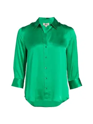 L'Agence Dani Three-quarter Sleeve Silk Shirt Jade