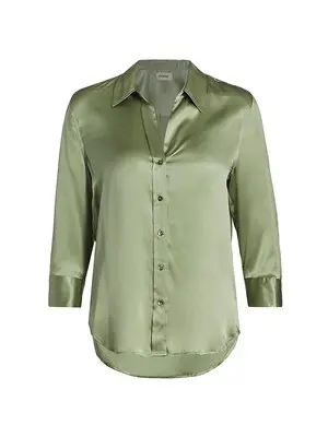 L'Agence Dani Three-quarter Sleeve Silk Shirt Light Ivy