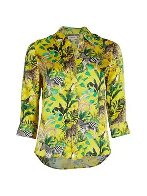 L'Agence Dani Three-quarter Sleeve Silk Shirt Light Maize Multi