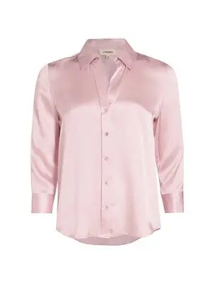 L'Agence Dani Three-quarter Sleeve Silk Shirt Lilac Snow