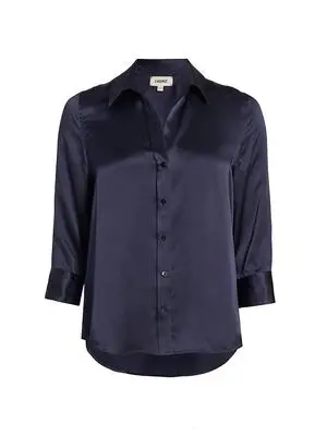 L'Agence Dani Three-quarter Sleeve Silk Shirt Midnight