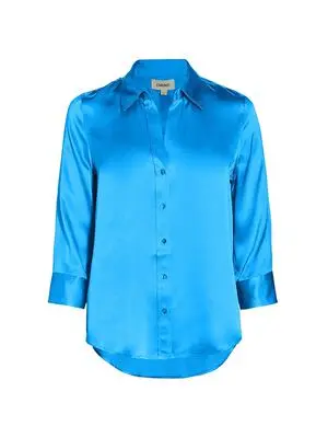 L'Agence Dani Three-quarter Sleeve Silk Shirt Neon Blue
