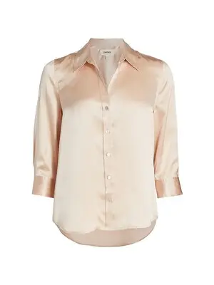 L'Agence Dani Three-quarter Sleeve Silk Shirt Petal