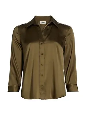 L'Agence Dani Three-quarter Sleeve Silk Shirt Pine