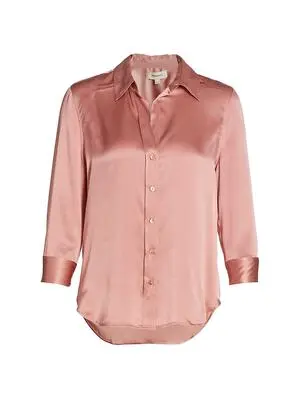 L'Agence Dani Three-quarter Sleeve Silk Shirt Rose Tan
