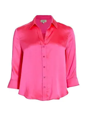 L'Agence Dani Three-quarter Sleeve Silk Shirt Rose