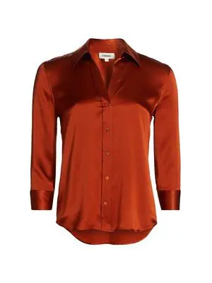 L'Agence Dani Three-quarter Sleeve Silk Shirt Sienna