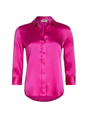 L'Agence Dani Three-quarter Sleeve Silk Shirt Star Ruby