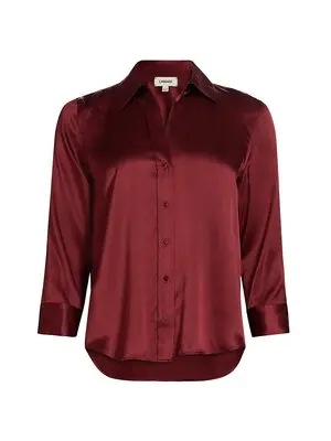 L'Agence Dani Three-quarter Sleeve Silk Shirt Syrah