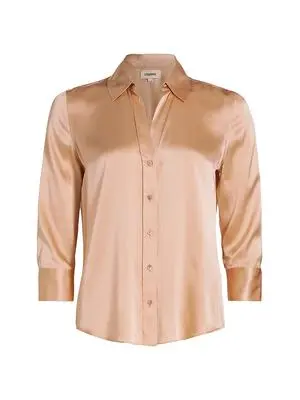 L'Agence Dani Three-quarter Sleeve Silk Shirt Toasted Almond