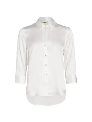 L'Agence Dani Three-quarter Sleeve Silk Shirt White