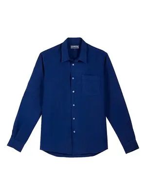Vilebrequin Long-sleeve Linen Shirt Deep Ink