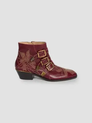 Chloé Susanna Studded Leather Ankle Boots - Grenat Red