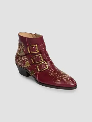 Chloé Susanna Studded Leather Ankle Boots - Grenat Red
