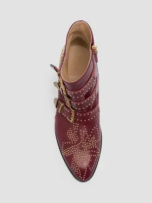 Chloé Susanna Studded Leather Ankle Boots - Grenat Red