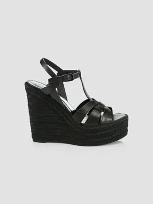 SAINT LAURENT Tribute Leather Espadrille Wedge Sandals
