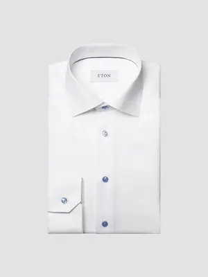 Eton Contemporary-fit Twill Dress Shirt With Blue Details - White