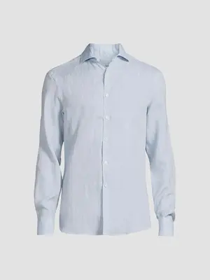 Canali Linen Sport Shirt - Light Blue