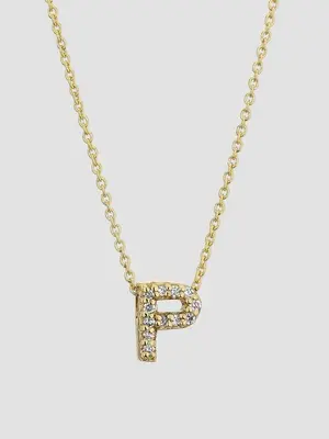 Roberto Coin Tiny Treasures Diamond & 18k Yellow Gold Initial Necklace - Initial P
