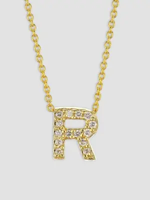 Roberto Coin Tiny Treasures Diamond & 18k Yellow Gold Initial Necklace Initial R