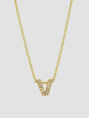 Roberto Coin Tiny Treasures Diamond & 18k Yellow Gold Initial Necklace - Initial V