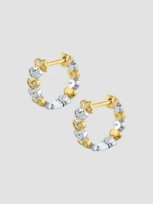 SYDNEY EVAN 14k Two-tone Gold & Heart Huggie Hoop Earrings - Diamond