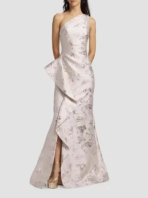 Rickie Freeman For Teri Jon Jacquard One-shoulder Gown - Blush