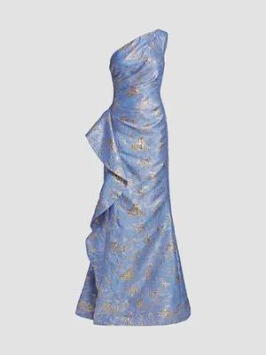 Rickie Freeman For Teri Jon Jacquard One-shoulder Gown - Sky Blue