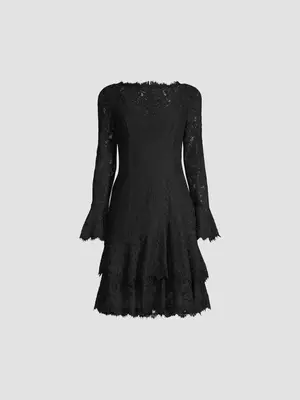 Shani Tiered Flounce Lace Dress - Black