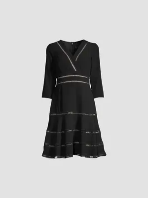 Shani Lattice Trim Fit & Flare Midi-dress - Black